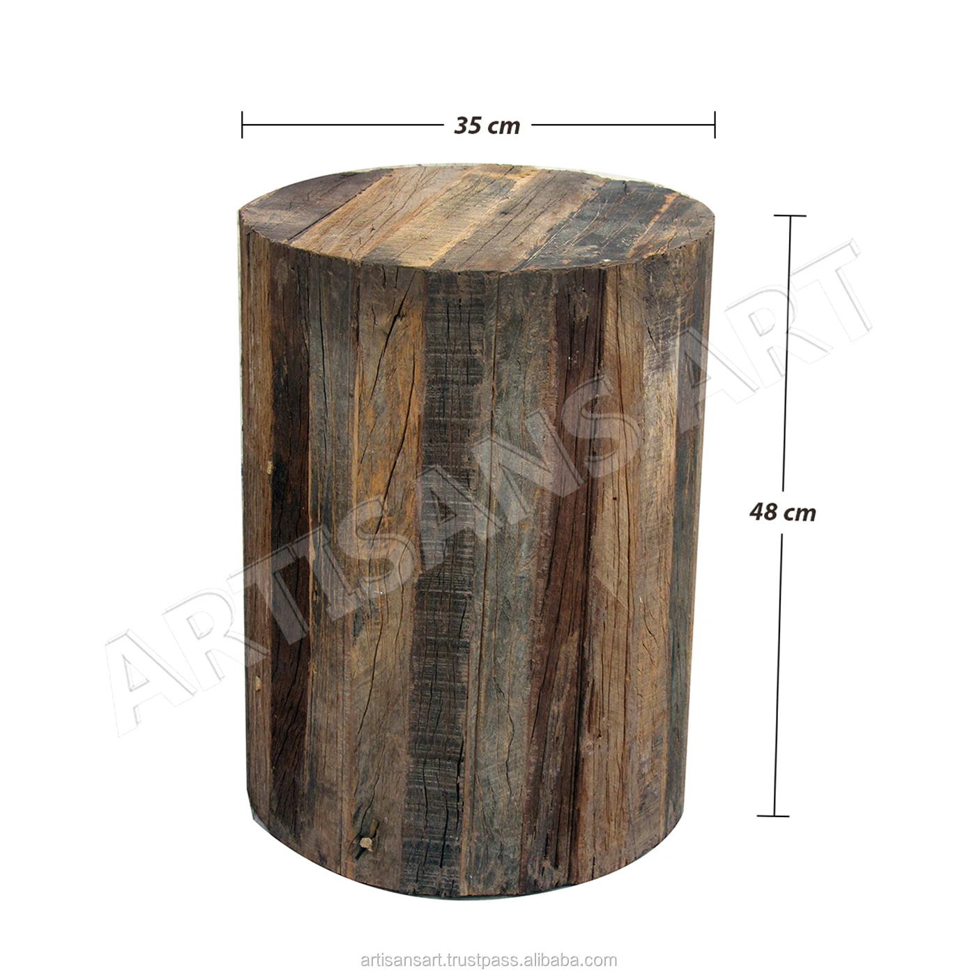 Vintage Custom Made Rustic Recycle Wood Round Stool,Old Railway Sleeper ...
