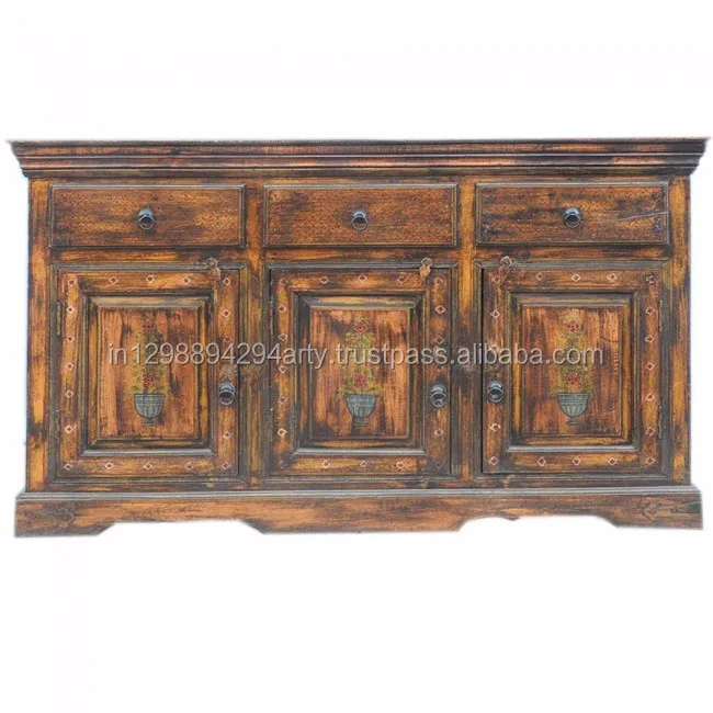 Ethnic Solid Wood Two Doors Indian Hand Painted Sideboard - Buy Painted ...