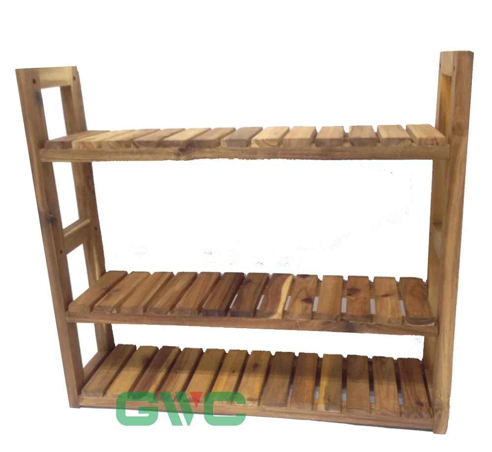 Adjustable Acacia Wood Shelving Unit 3-tier - Buy Decorative Shelving ...