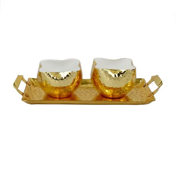 Gold Plated Set Of 3 Snacks Serving Bowls With Tray - Buy Gold Plated ...