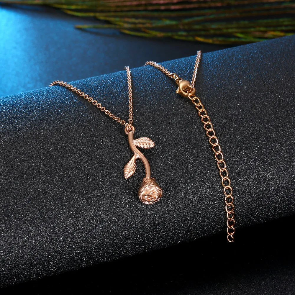Duoying Pvd Plating Initial Rose Pendant Necklace Dropshipping Jewelry ...