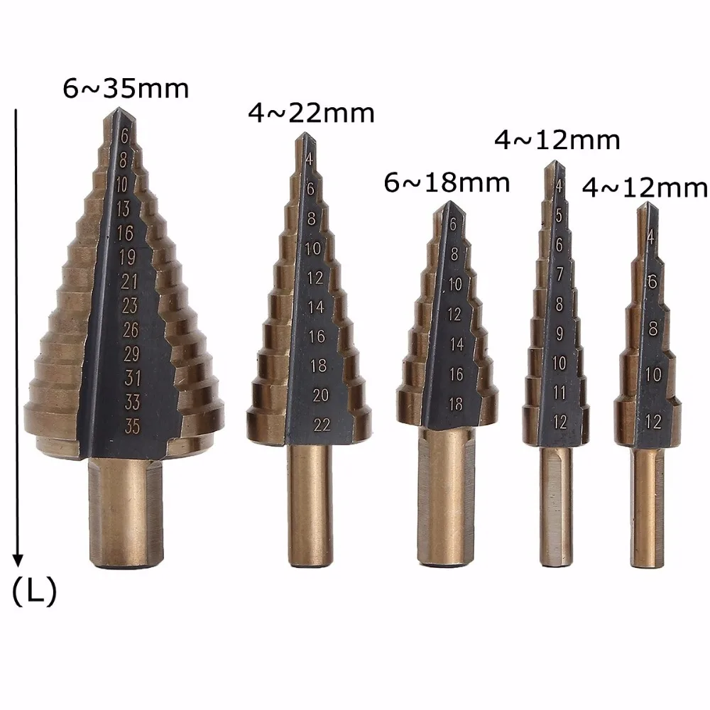 5pcs Step Drill Bit Set Hss Cobalt Multiple Hole 50 Sizes Sae Step ...