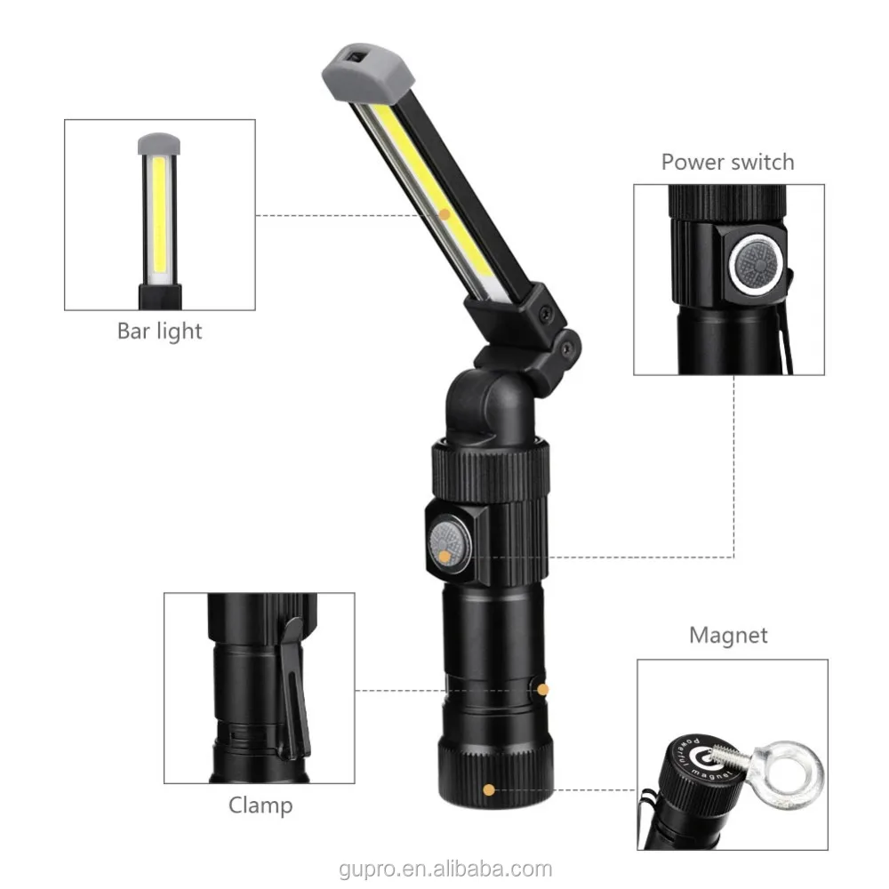 Usb Rechargeable Cob Work Light Led Magnetic Flashlight 5 Modes ...