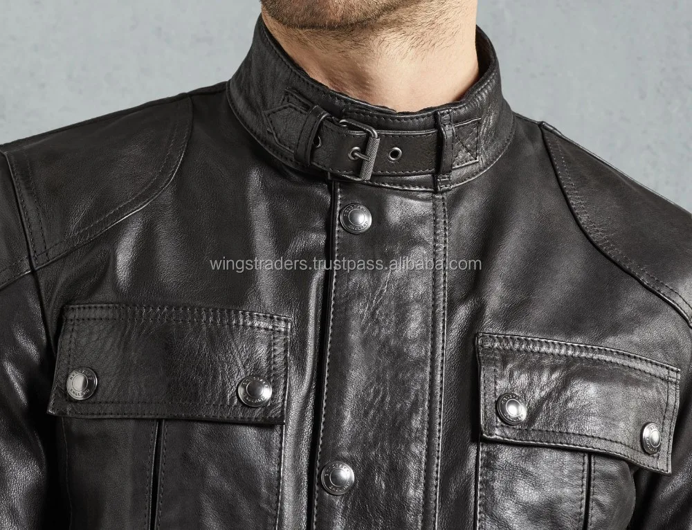Black Gangster Leather Jacket With Front Pocket - Buy Leather Jaket ...