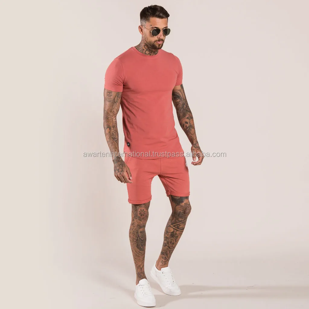 Customized White Branded Tape Slim Fit Twin Sets T-shirts And Shorts ...