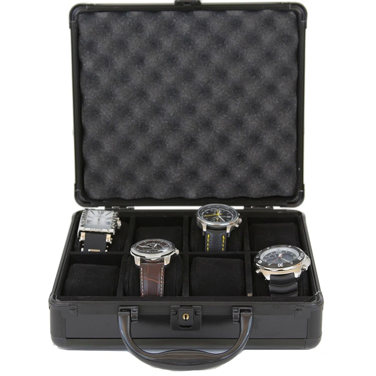 Metal Watch Case Watch Box For 8 Watches Case Black Aluminum Trimmed ...