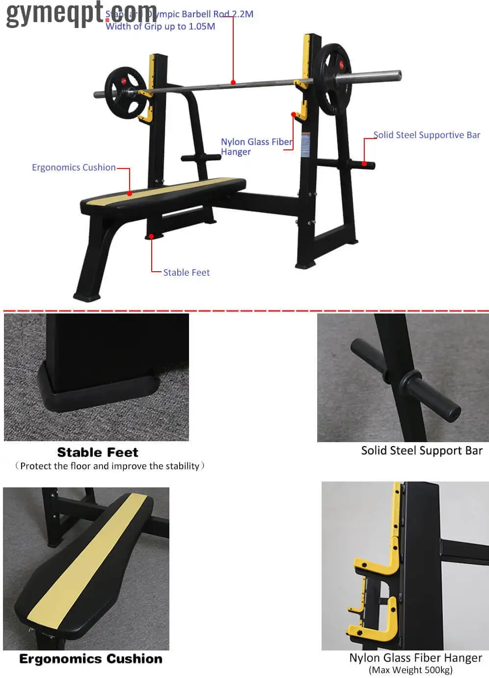 Barbell Flat Bench Chest Press Gym Equipment Fitness Machine Dm016 ...