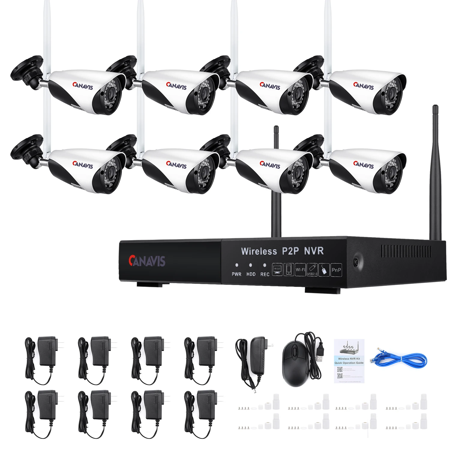 8ch Wifi Nvr Kit 8 Channel 1080p Nvr 8pcs 1080p 1.0mp Night Vision Ip ...