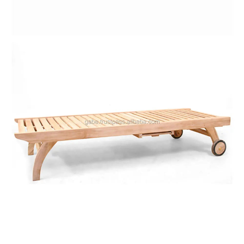Sun Lounger Bed - Simple Design Teak Wood Natural Color