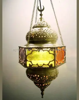 Br16 Brass Handmade Islamic Hanging Lamp / Lantern Color Glass - Buy ...