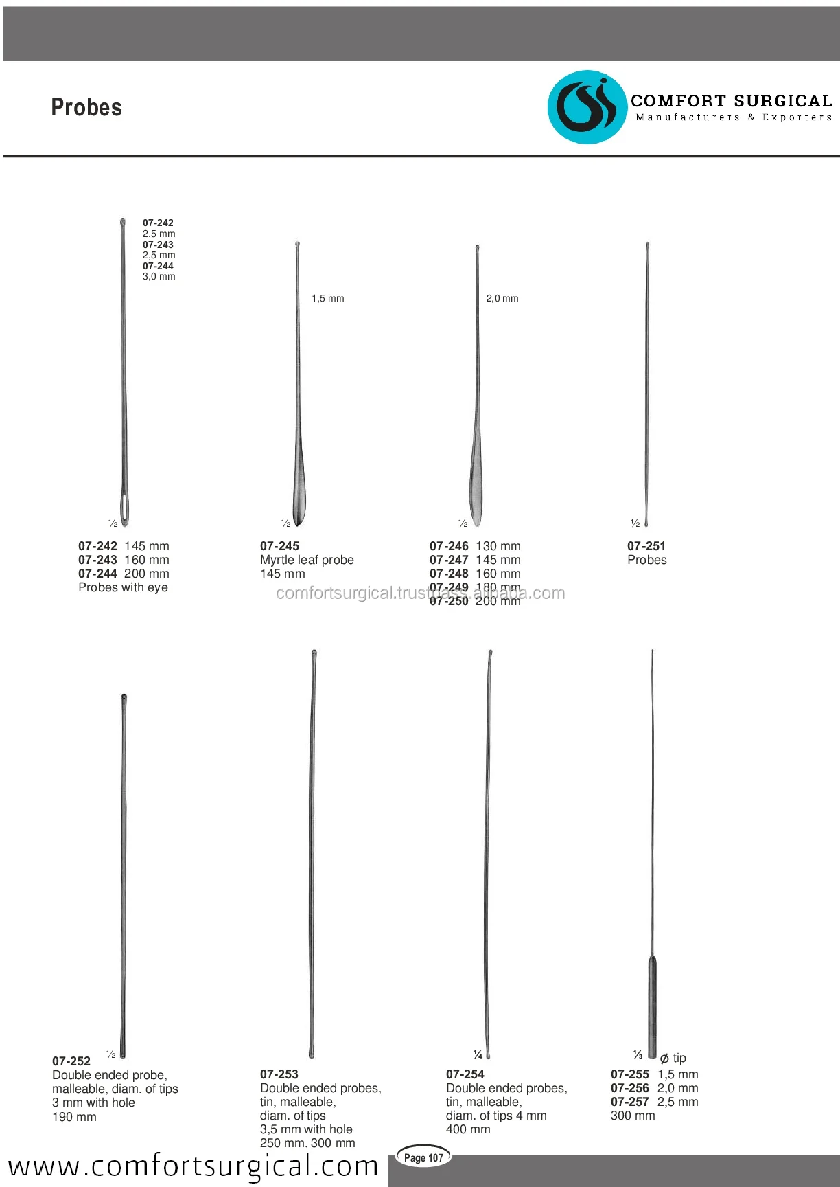 Surgical Probes Myrtile Leaf Probe Made Of Medical Grade Stainless Steel Ce & Iso 13485 ...