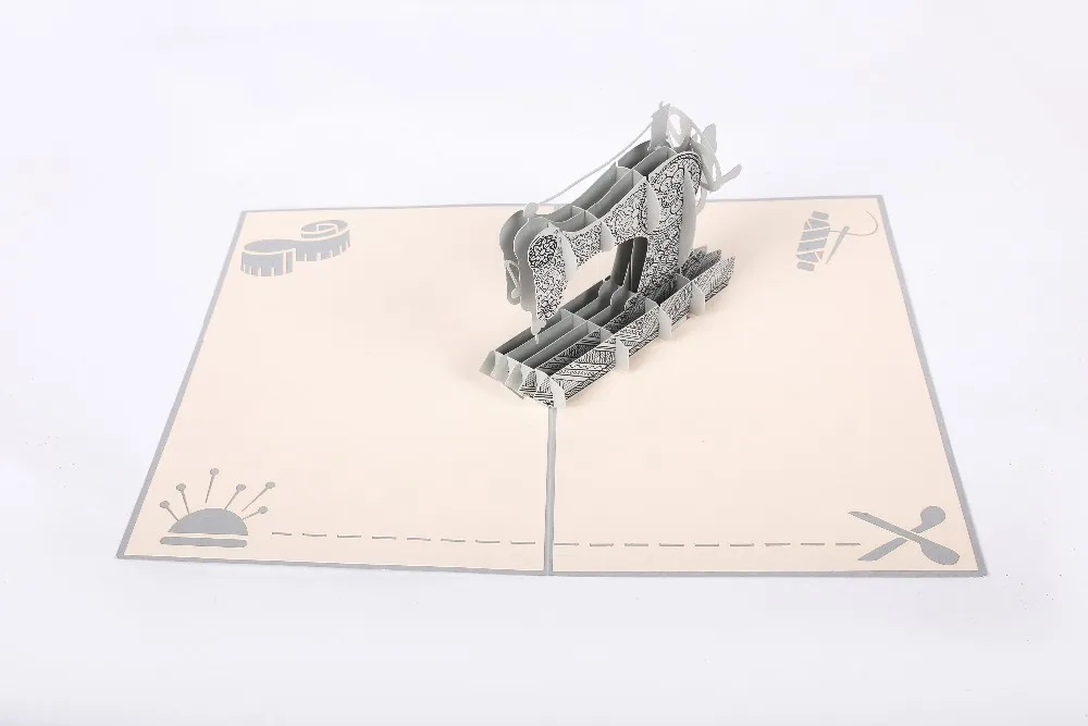 New Design Intricated Printing 3d Card Sewing Machine Pop Up Card For ...