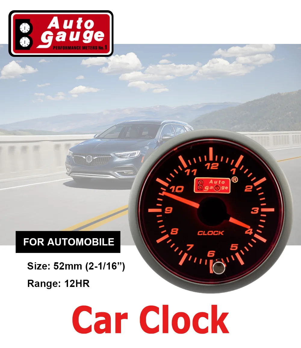 52mm Smoked Lens 12V Analog Car Clock Gauge - Universal Black Faceplate ...