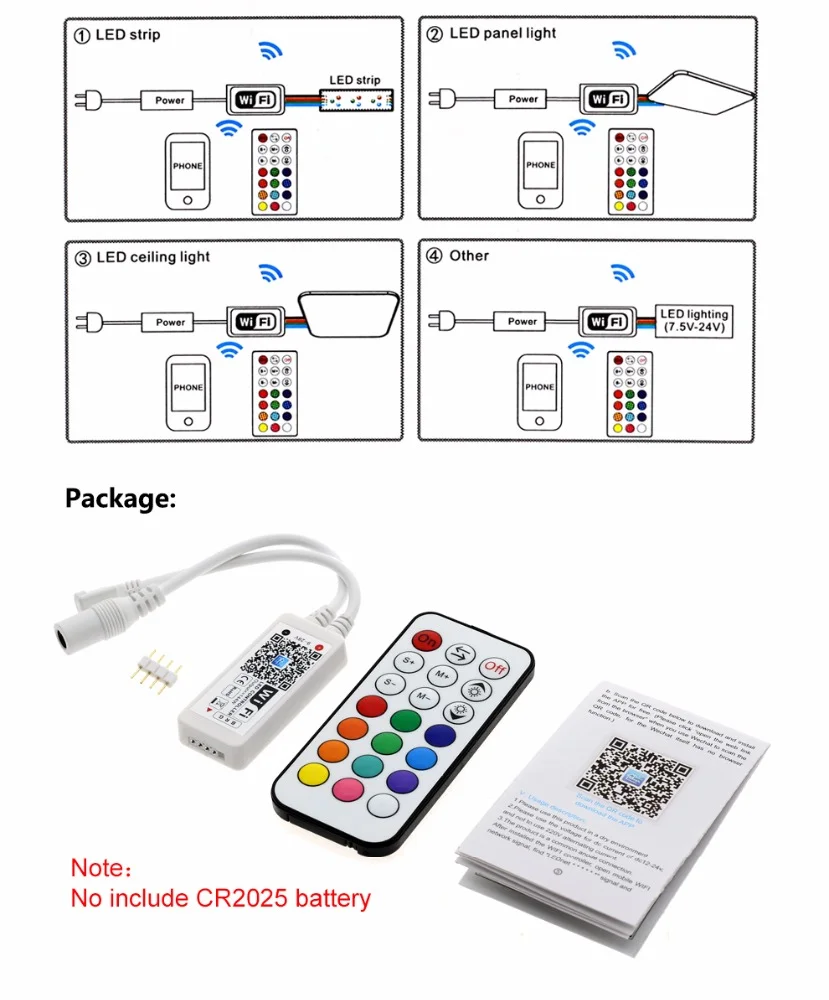 Mini Dc 5v 12v 24v Wifi Rgbw Controller With 21key Rf Remote Control ...