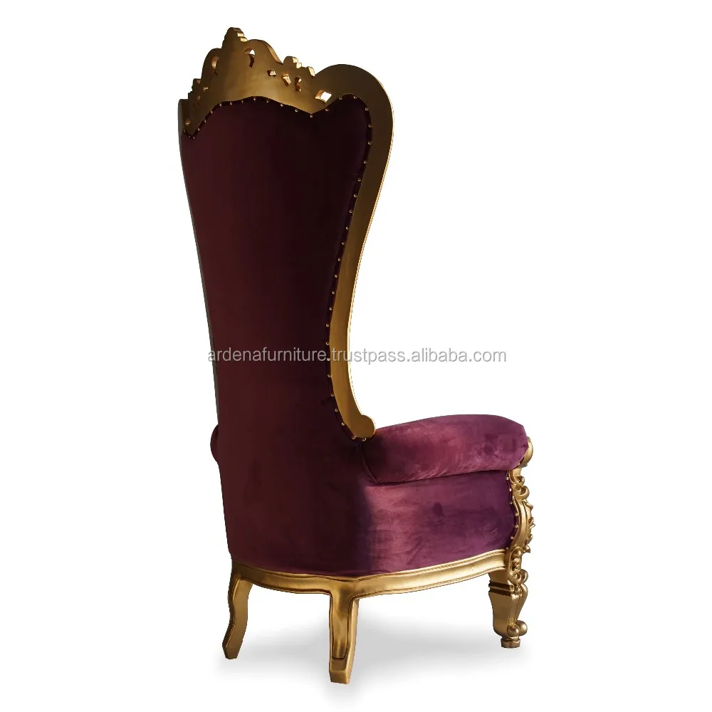 Luxury Purple High Back Throne Chair - French Style Velvet