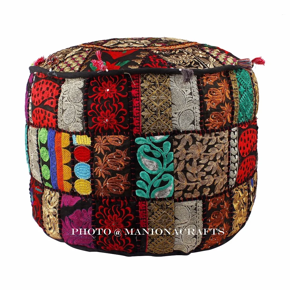 Maniona Indian Bohemian Pouf Storage Ottoman Patchwork Moroccan Pouf ...