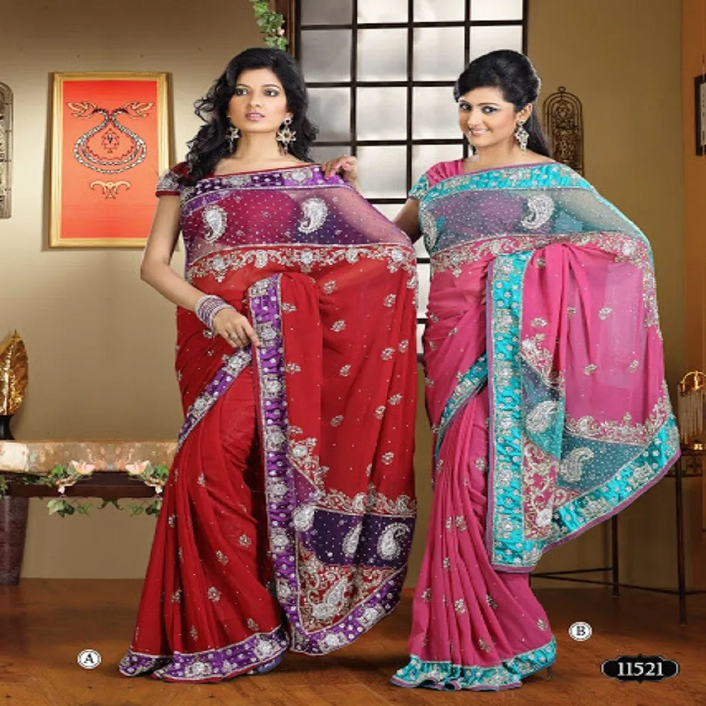 Ethnic Designer Party Wear Saree Embroidery Indian Bollywood Tradition ...