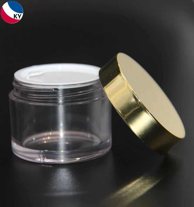 Clear Wide Mouth Bottle Container Gold Cap Thick Walled Cosmetic 1oz ...