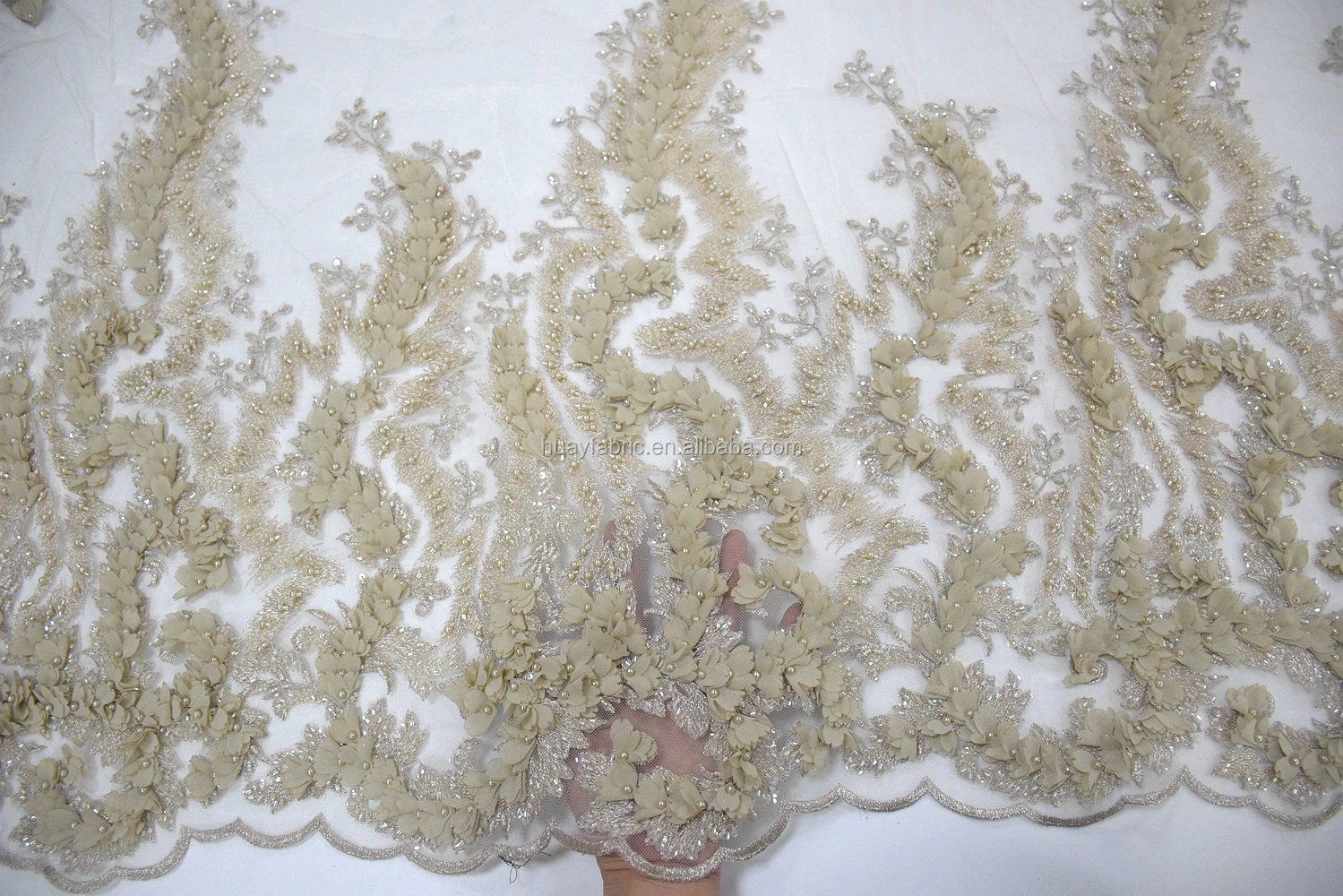 2018 New Design 3d Flower Beaded Lace Fabric With Pearls And Sequins ...