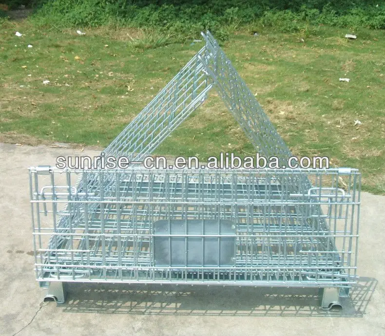 Foldable Galvanized Portable Storage Cage Metal Box Wire Mesh Container ...