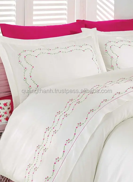 Embroidery Bedding Set Cotton Bed Sheet Set Embroidery Pillowcases ...