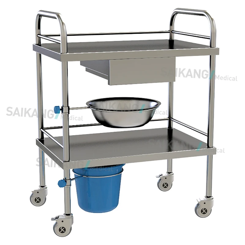 SKH002 Stainless Steel Medical Dressing Trolley with Wheels