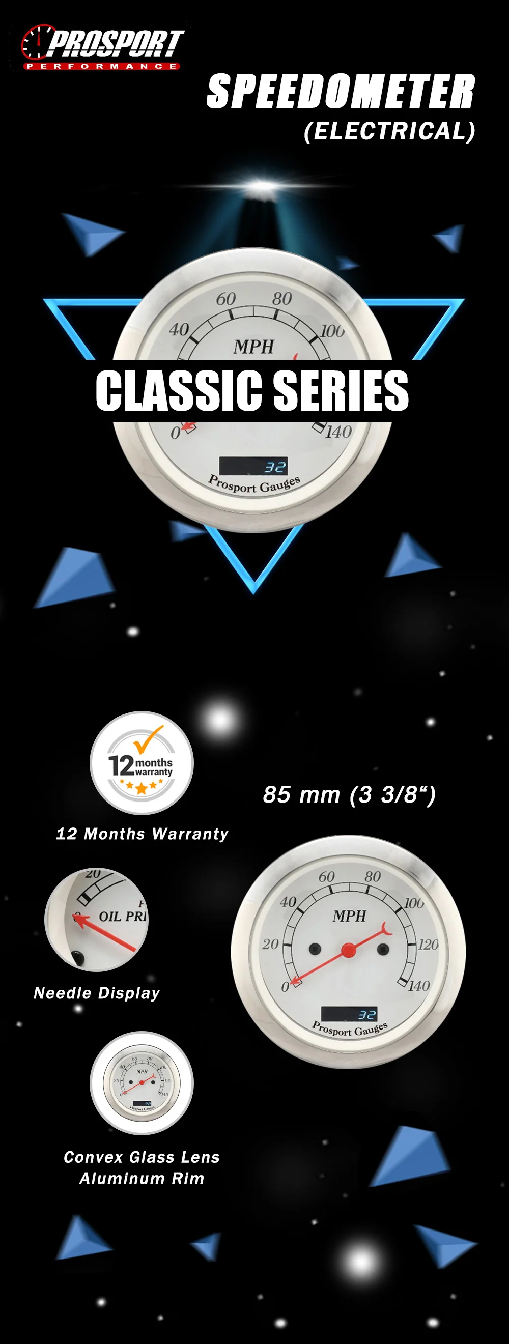 85mm Universal GPS Analog Speedometer for Cars - Classic Design