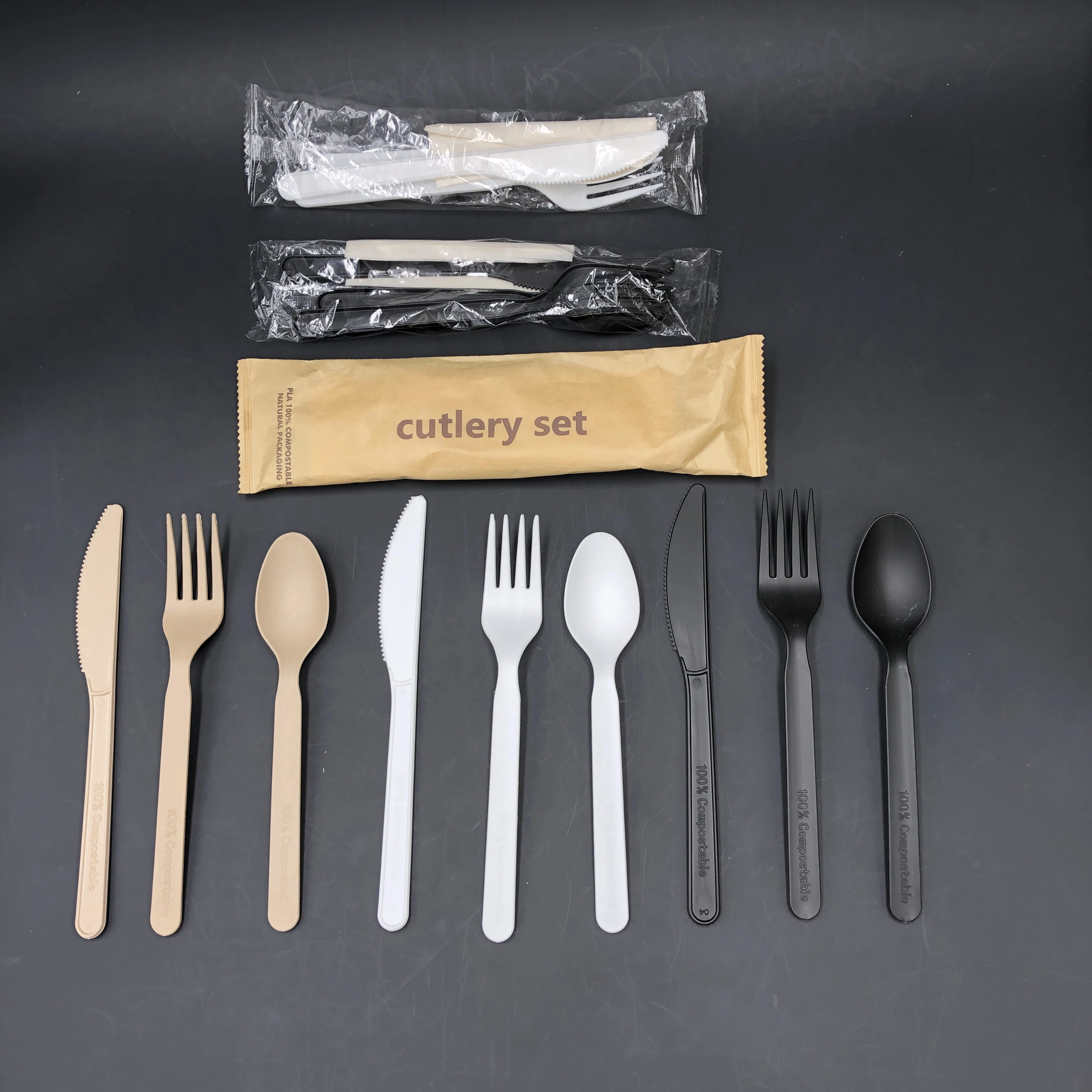 Luxury Eco Friendly Cornstarch Knife Spoon Fork Napkin Single Use ...