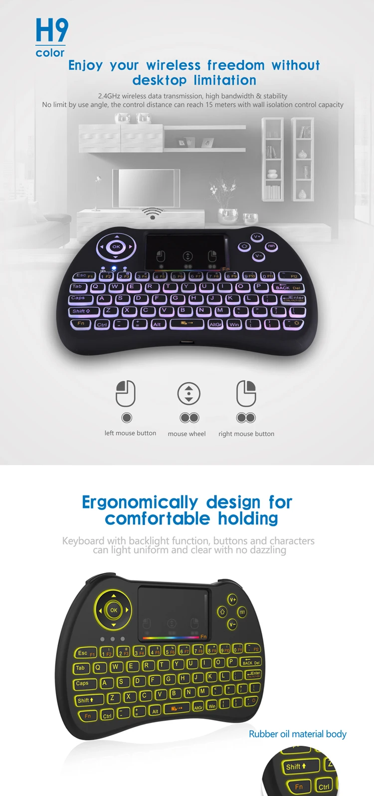 Latest Ott Tv Box Mini Keyboard 3d Wireless Air Mouse High Quality H9 ...