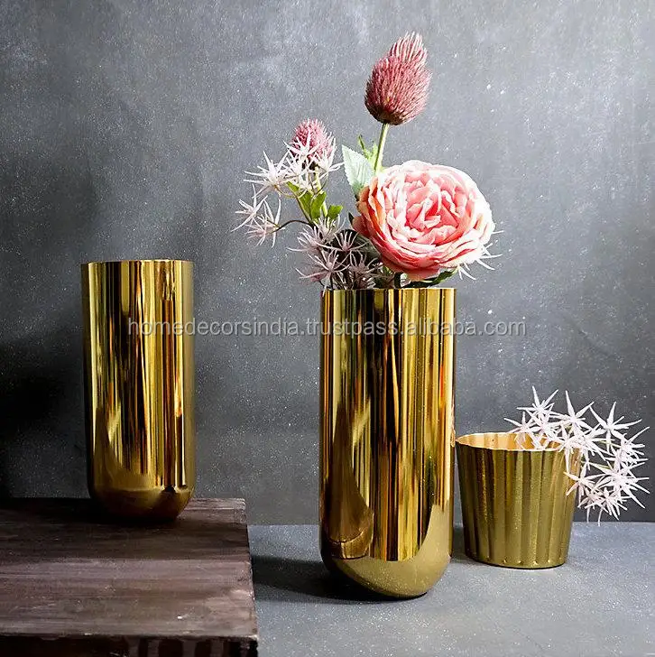 Glazed Metal Gold Vase - Elegant Centerpiece Option