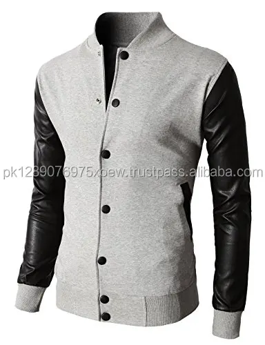 Sky Blue Wool White Leather High Quality Men Baseball Jacket/ Baseball ...