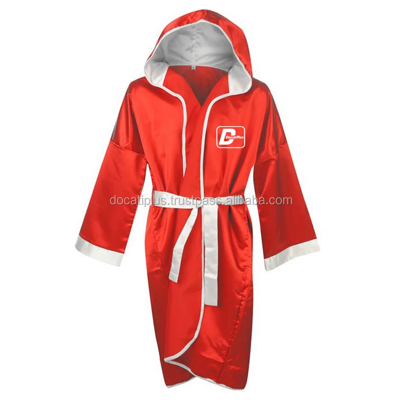 Full Length Boxing Robe W/ Hood. Black White Trim. - Buy Silk Boxing ...