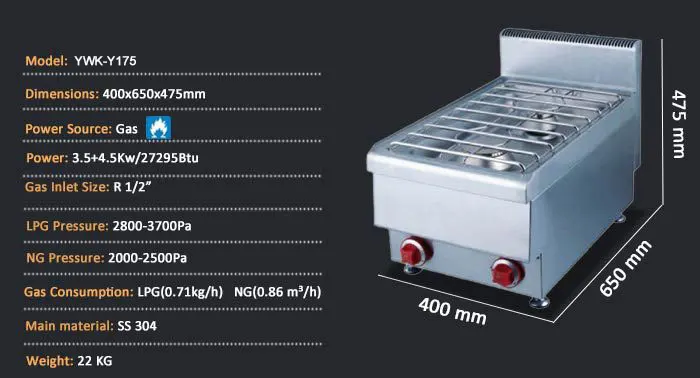 Counter Top Style 2 Burners Cooker Range With Stainless Steel Grate And ...