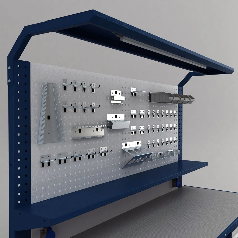 Steel Workshop Desk with Perforated Panel - Durable & Customizable