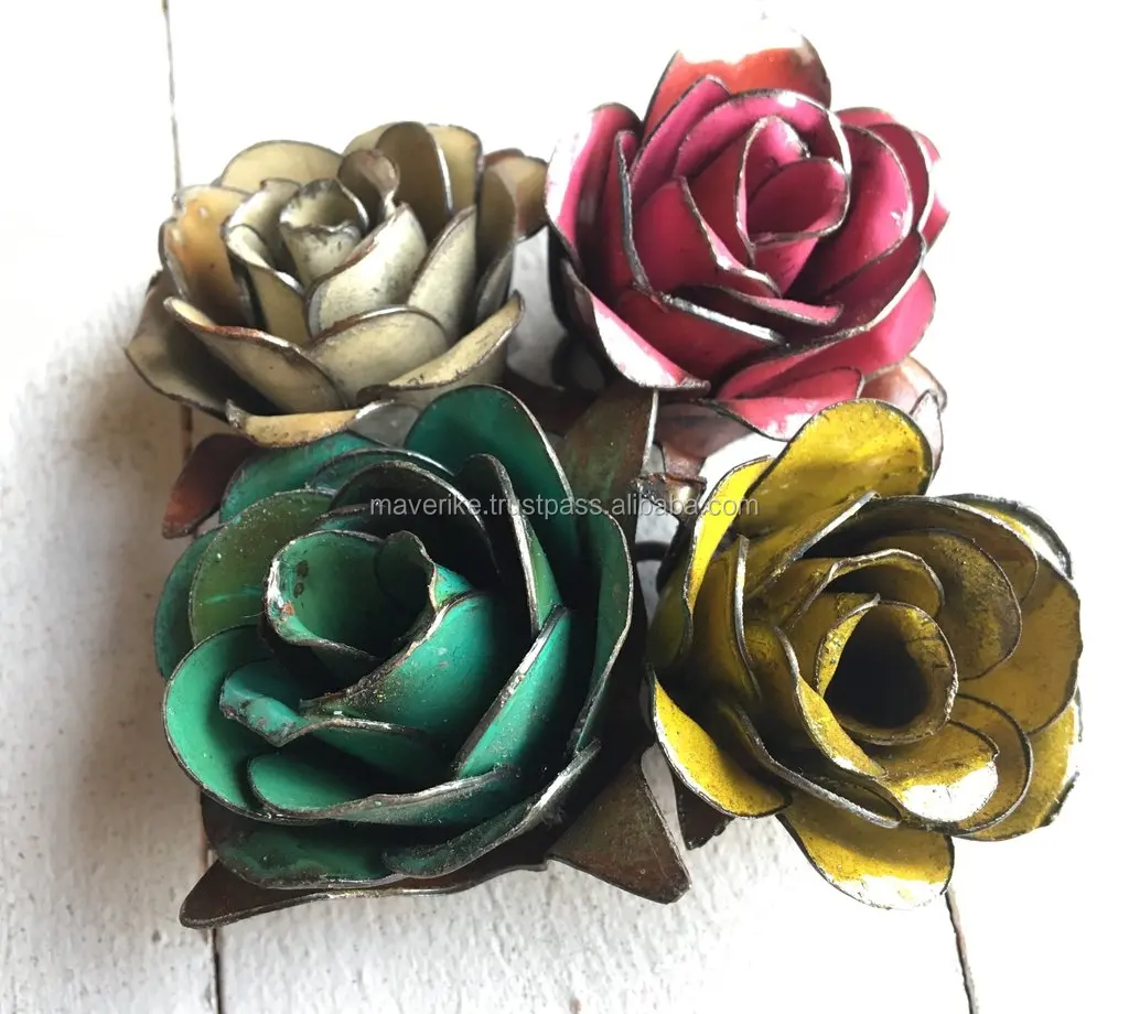 Decorative Metal Rose Flower Handmade Aluminum Metal Bouquet Rose ...