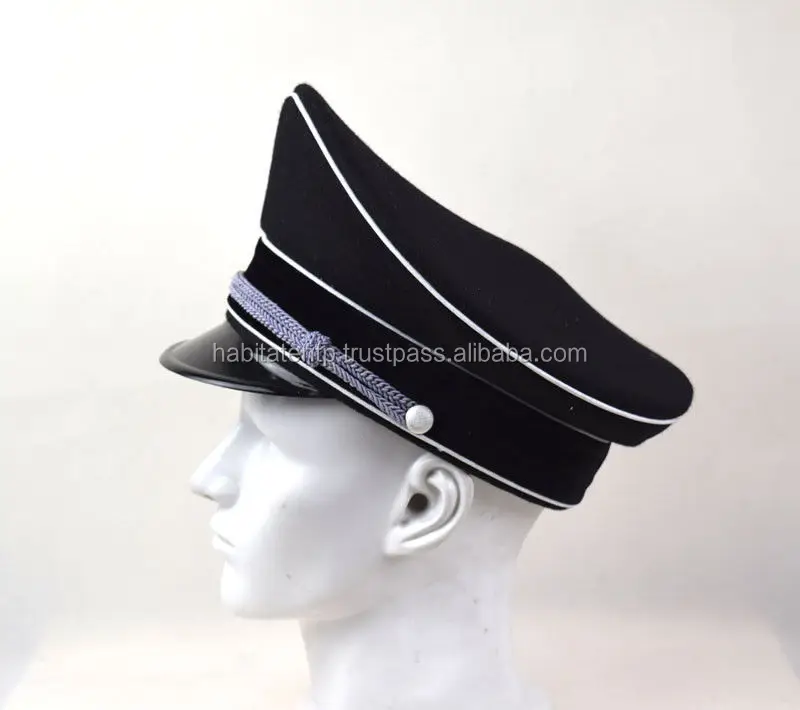 Black Replica Wwii German Elite Officer Wool Hat Officer Cap Black W ...