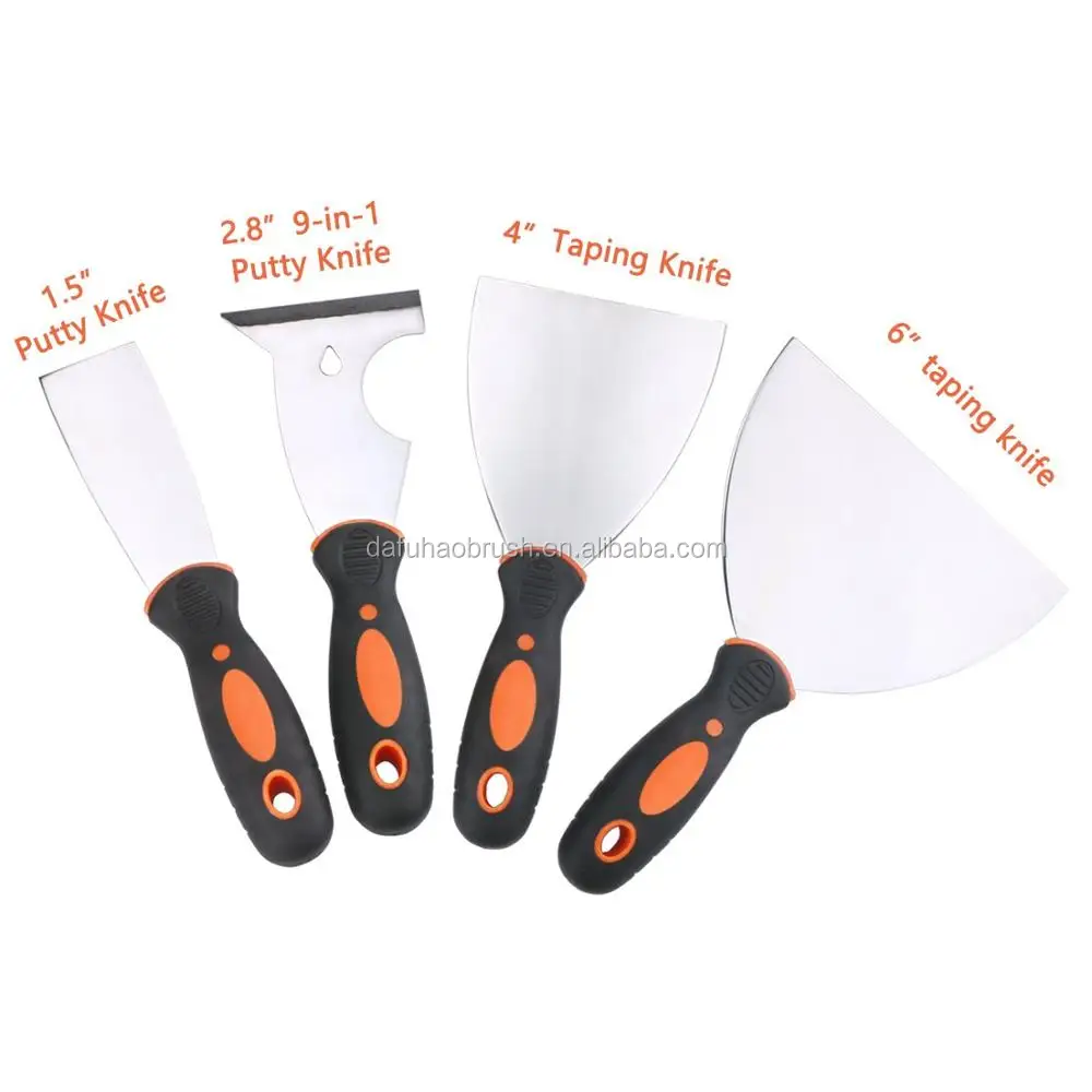 4 PCS Stainless Steel Putty Knife and Scrapper Set Drywall Tools