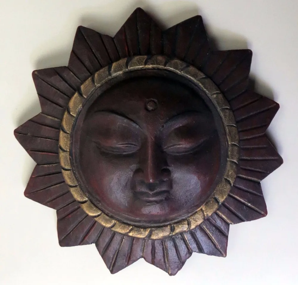 Hand Crafted Wooden Mask Of Sleeping Sun Wall Hanging Made In Nepal ...