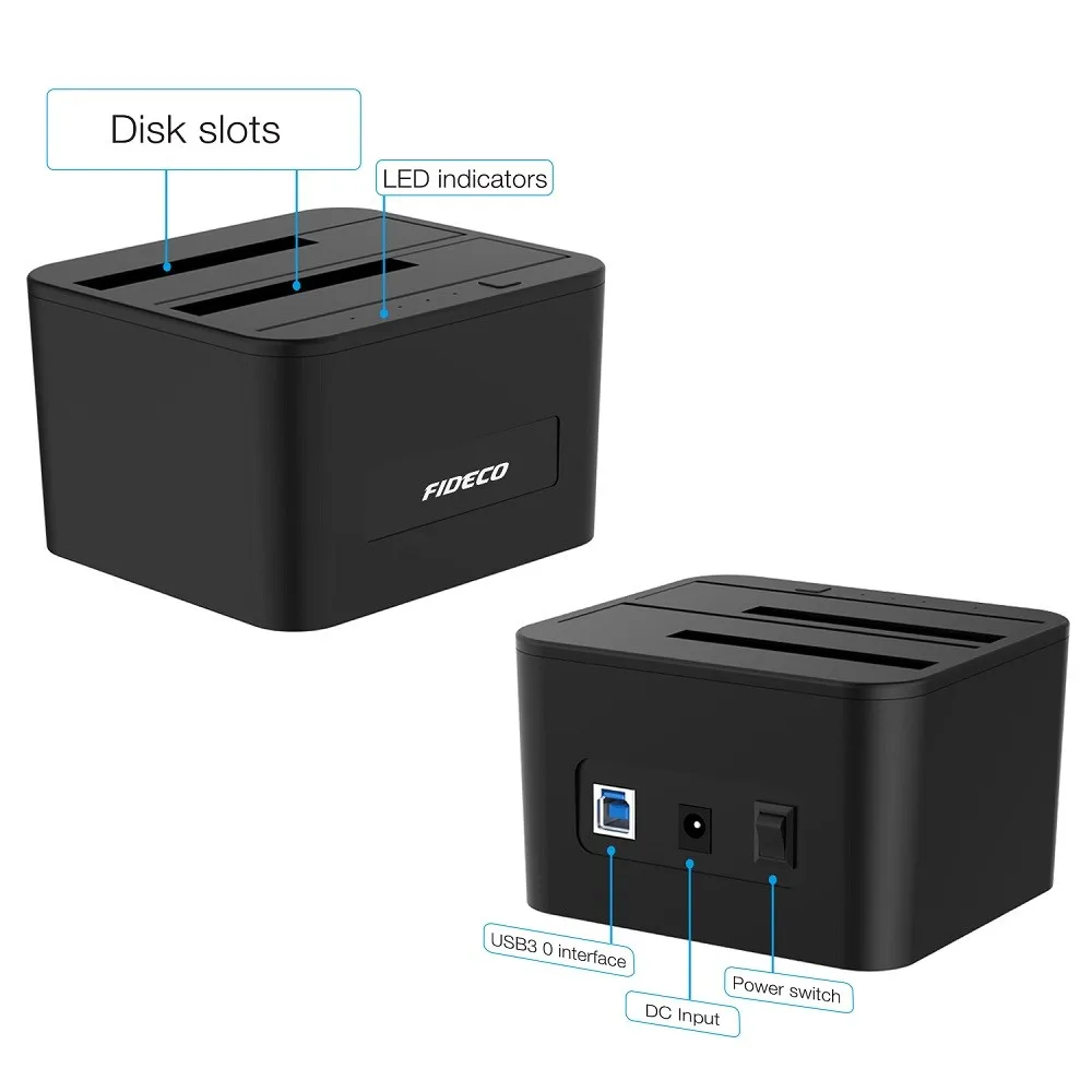 Fideco Dual Hard Drive Docking Station - USB 3.0 Cloning
