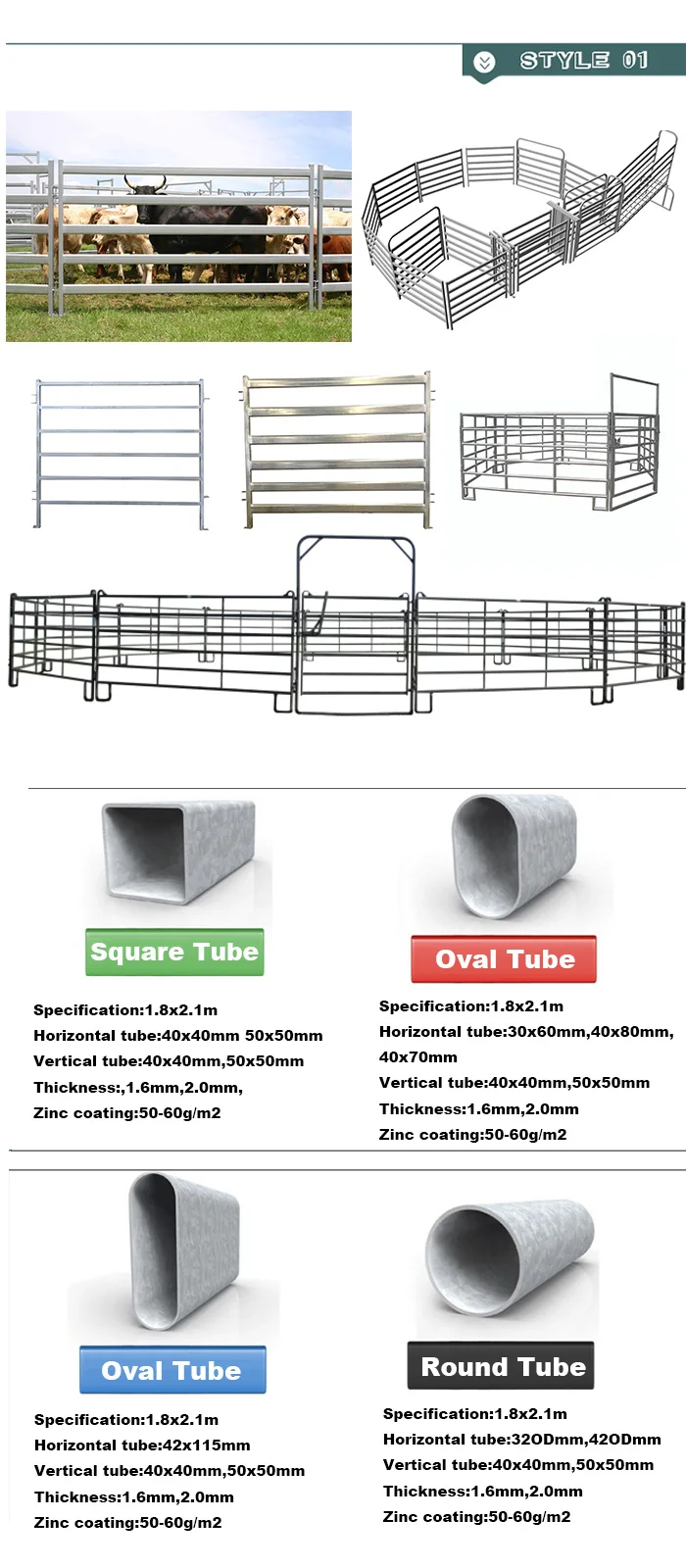 6 Bar Cattle Rail 1.8m High Locking Pins 16 Foot Wire Cattle Panels ...