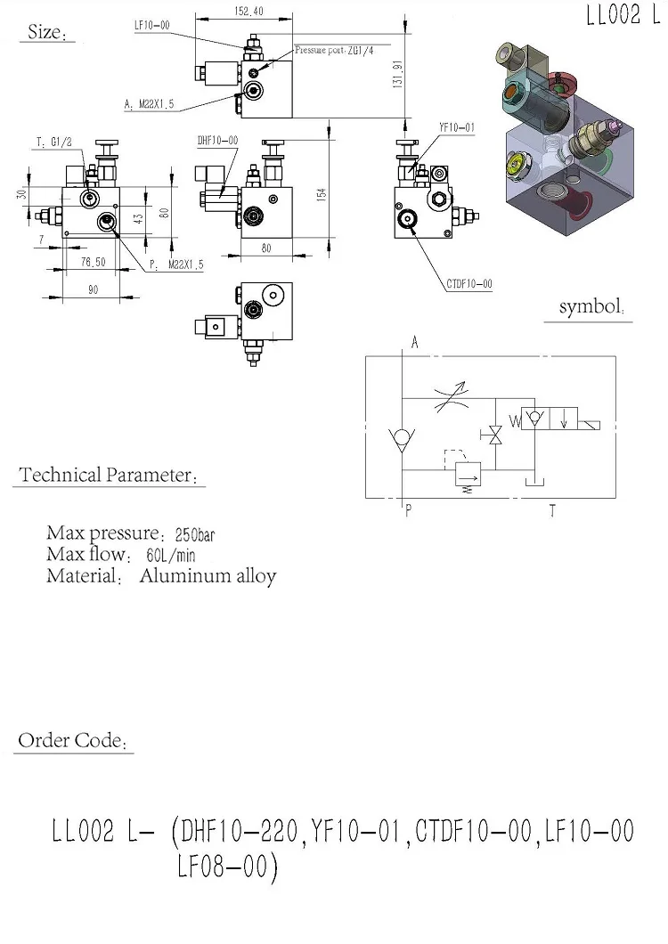 LL002 Custom Hydraulic Cartridge Solenoid Valve Manifold Block