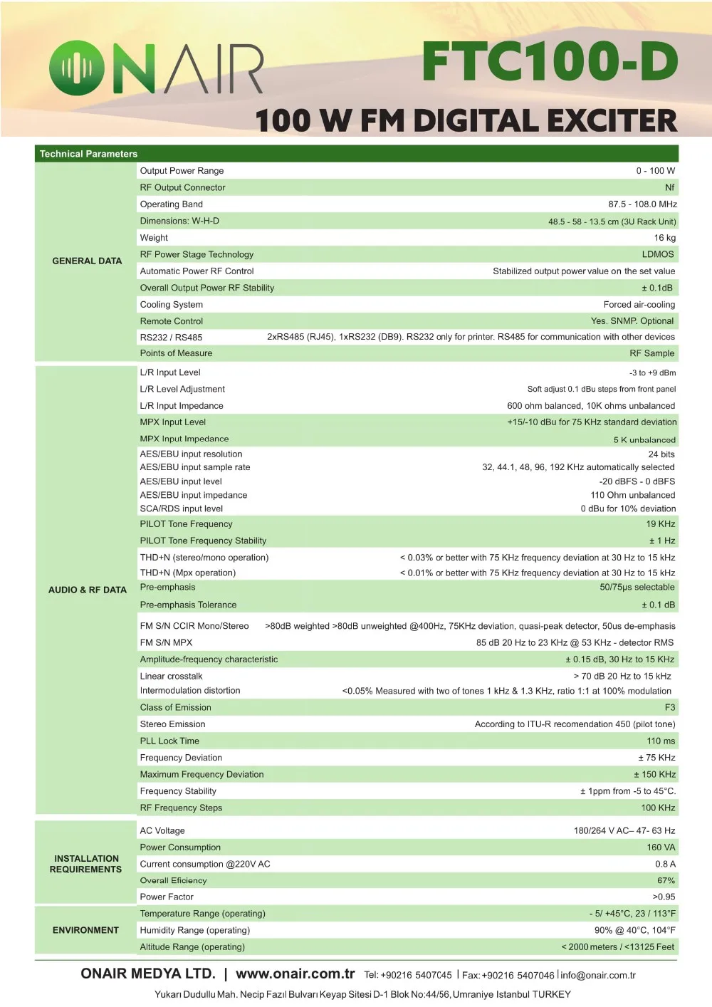 100W FM Broadcast Transmitter - ONAIR MEDYA - Adjustable Power