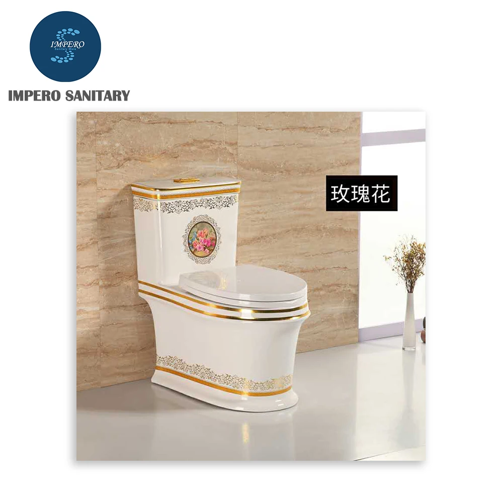 GS-007 Toilet - Elegant Gold Textures & Dual-Flush Design