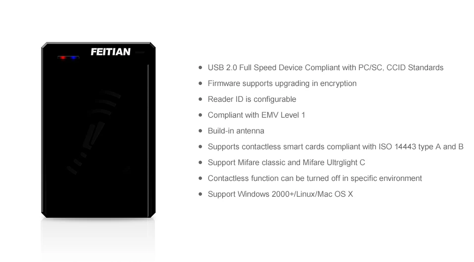 Contactless NFC Felica USB Type C Smart Card Reader R502CL-C - C10