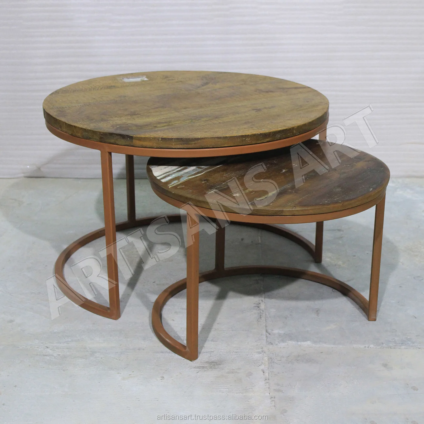 Rustic Industrial Metal Wood Nesting Table Set Vintage Reclaimed Wood ...
