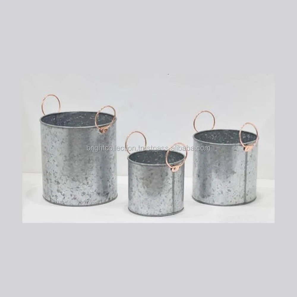 Antique White Metal Planters Small Galvanized Flower Pots Decorative ...