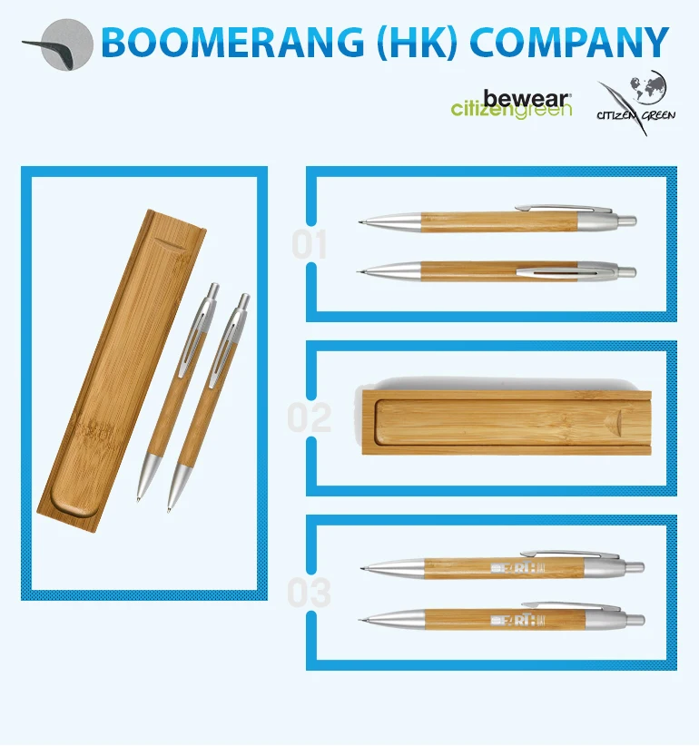 Elegant Design Eco-friendly Bamboo Writing Instruments Pen & Pencil Set ...