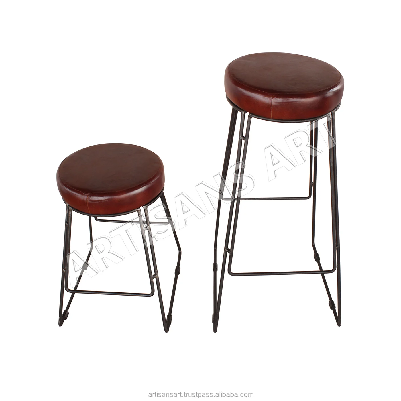 Industrial Rustic Metal Round Leather Seat Bar Stool,Industrial Leather ...