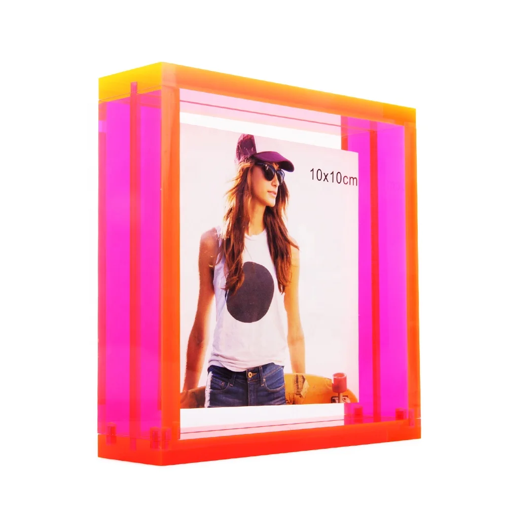 Neon Color Acrylic Magnet Photo Frame for 4x4 Inch Pictures