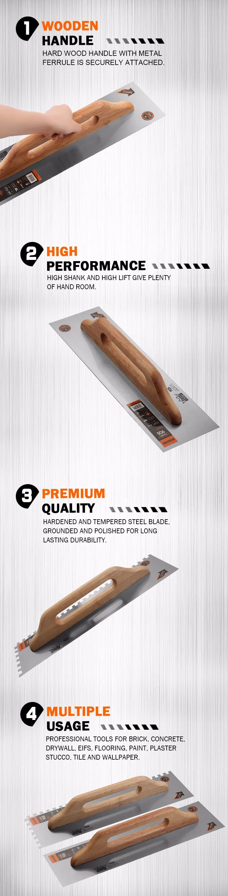 KSEIBI High Quality Two-Handed Plastering Trowel for Surface Polishing.